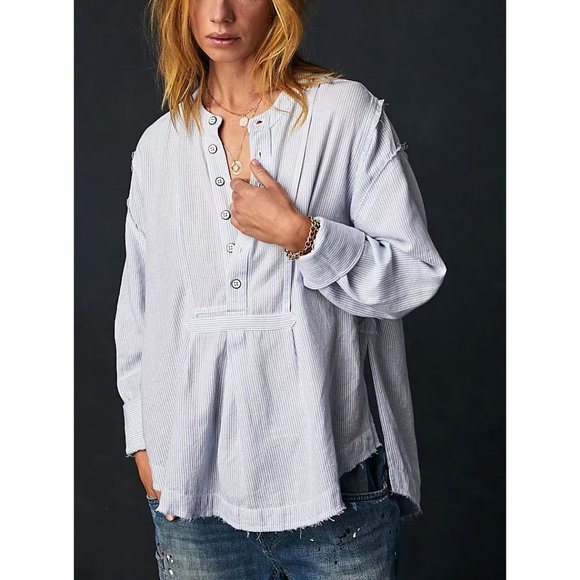 Free People | Tops | Free People Edge Washed Shirt White Sky Combo ...